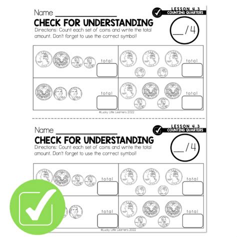 Lucky To Learn Math Quarters Lesson 43 Check For Understanding Lucky Little Learners