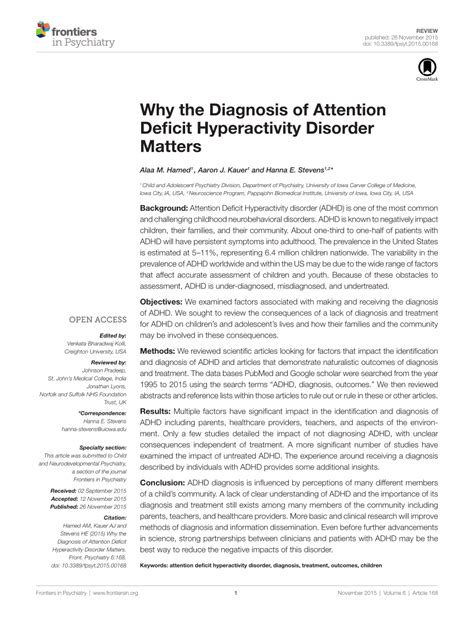 Pdf Why The Diagnosis Of Attention Deficit Hyperactivity Disorder Matters