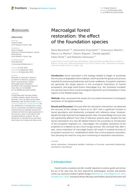 Pdf Macroalgal Forest Restoration The Effect Of The Foundation Species