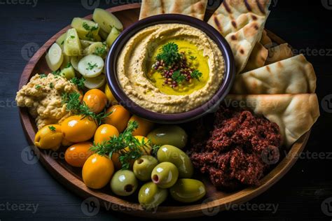 Ai Generated Photo Of A Mediterranean Mezze Platter With Hummus And