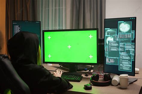 Female Hacker In Hooded Attire Poses Threat While Operating Computer