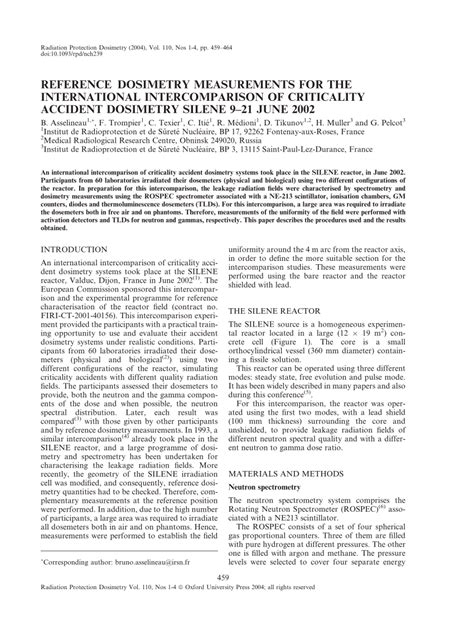 Pdf Reference Dosimetry Measurements For The International