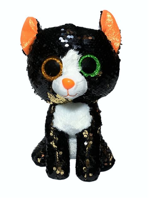 Ty Flippables Jinx Black Cat Halloween Sequin Plush Medium Size 9 In Toy