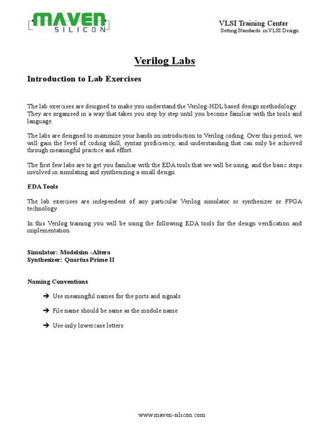 Verilog Labs Introduction To Lab Exercises Pdf Electronics Computer Programming
