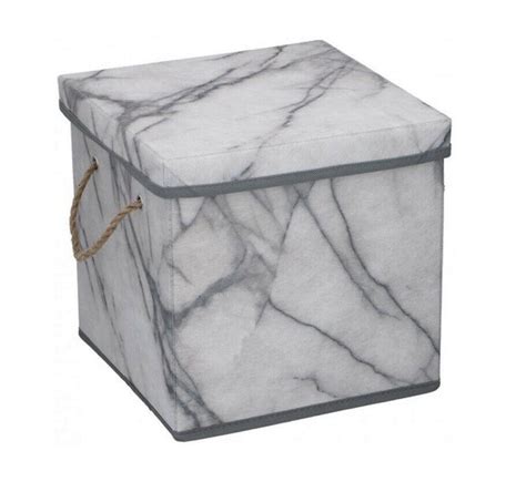 Foldable Storage Boxes Cube With Lid Collapsible Folding Organiser Marble Effect