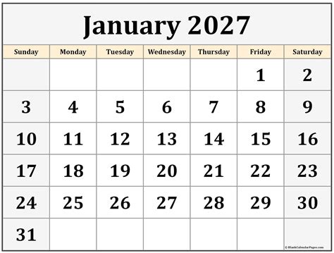 Jan 2027 Calendar Plan Your New Year — Calendars 123