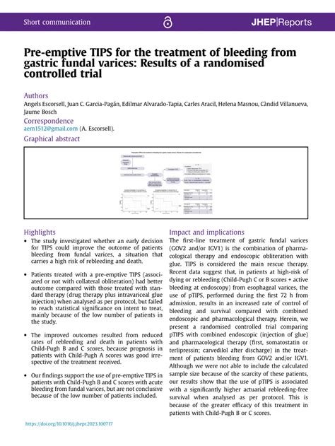 Pdf Pre Emptive Tips For The Treatment Of Bleeding From Gastric Fundal Varices Results Of A Pdf Pre Emptive Tips For The Treatment Of Bleeding From Gastric Fundal Varices Results Of A