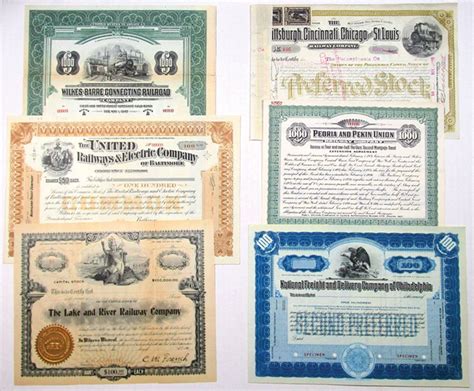 Railroad Assortment Of Stock And Bond Certificates 1890 To 1930s