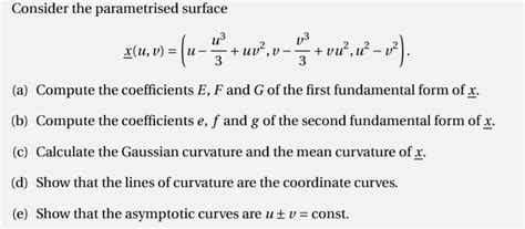consider the parametrised surface 2 2 x u v u a