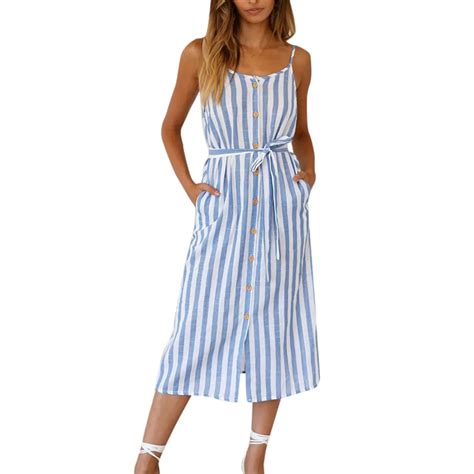 Jaycosin 2019 New Summer Women Dress Linen Spaghetti Strap Bohemian