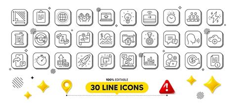 technical algorithm cloud computing and startup rocket line icons pack