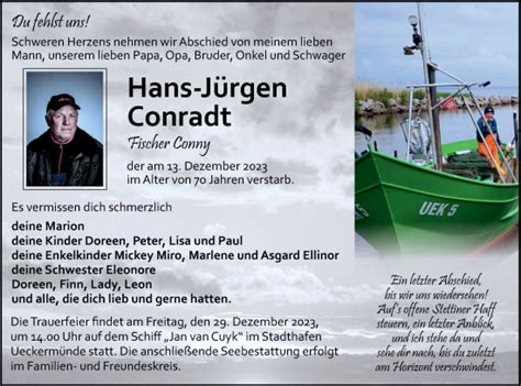Traueranzeigen Von Hans Jürgen Conradt Trauer Nordkurier