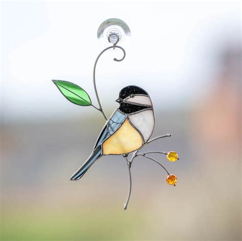 Chickadee Stained Glass Suncatcher Mothers Day T Bird Stained Glass