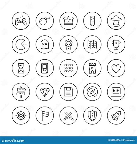 Classic Game Thin Line Icons Set Stock Vector Illustration Of Flag Diskette 39984056