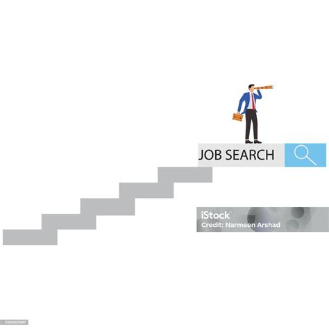 검색 및 발견 경력 또는 취업 기회 구인 찾기 마케팅 통찰력 새로운 성공 찾기 연구 또는 관찰 개념 사업가 망원경으로 보기 검색 창에 쌍안경 개념에 대한 스톡 벡터 아트 및