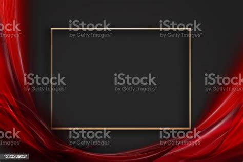 어두운 배경에 고급 붉은 파도와 골드 프레임 추상 3d 그림입니다 0명에 대한 스톡 사진 및 기타 이미지 0명 3차원 형태