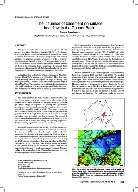 Pdf The Influence Of Basement On Surface Heat Flow In The Cooper Basin