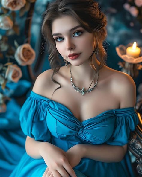 Premium Photo A Beautiful Young Woman In A Blue Dress Posing