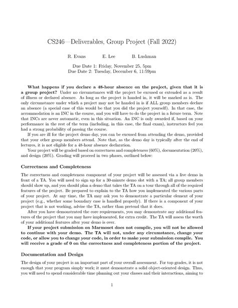 Project Guidelines Cs Deliverables Group Project Fall R