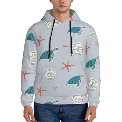 Balery Turtles And Shells Pattern Mens Hoodie Kangaroo Pocket Hoodie