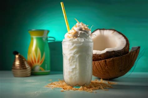 Un Batido De Coco Con Crema Batida Y Una Pajita Imagen Generativa De Ia Soda Sucia Foto Premium