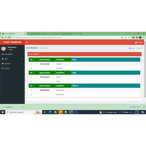 Jual P007 Source Code Php Fuzy Mamdany Penentuan Stok Beras Kota