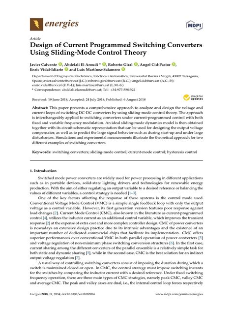 Energies Design Of Current Programmed Switching Converters Using Sliding Mode Control Theory