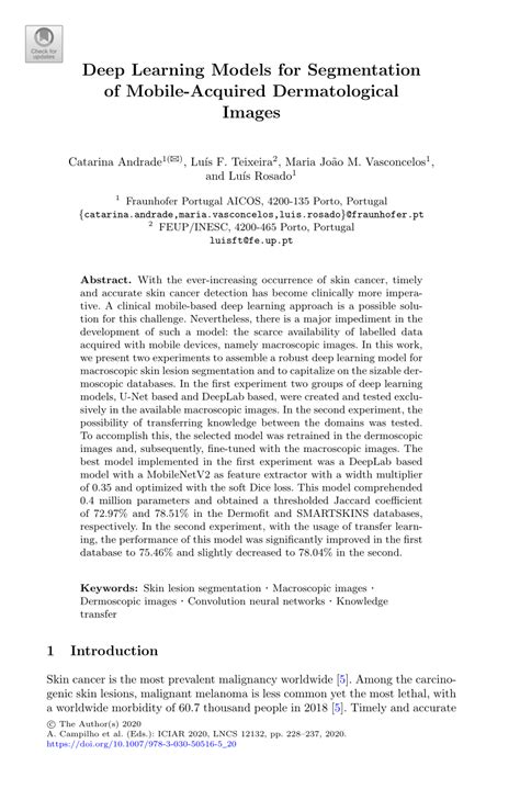 Pdf Deep Learning Models For Segmentation Of Mobile Acquired Dermatological Images