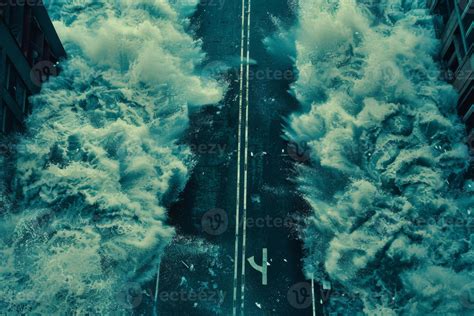Tsunami Wave Flooding City Natural Disaster Horror Japan Indonesia