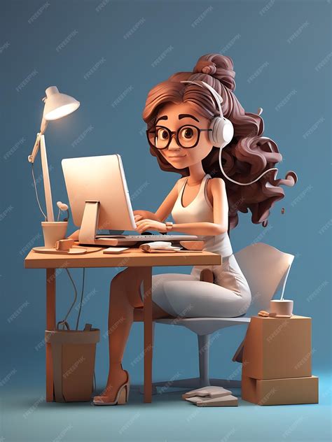 Premium Ai Image 3d Cartoon Character And Computer With Open Pages