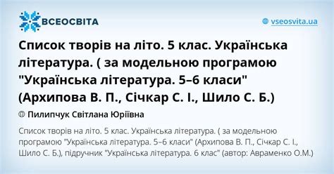 Список творів на літо 5 клас Українська література за модельною програмою Українська