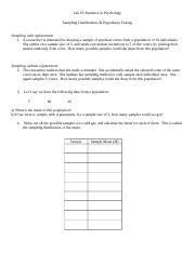 Sampling Distributions Hypothesis Testing Docx Lab Statistics In Psychology