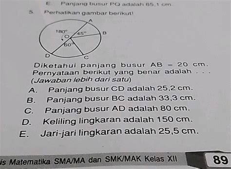 E Panjang busur PQ adalah 851 cm 5 Perhatikan | StudyX