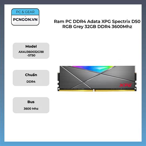 Ram Pc Ddr4 Adata Xpg Spectrix D50 Rgb Grey 32gb Ddr4 3600mhz Pcngon