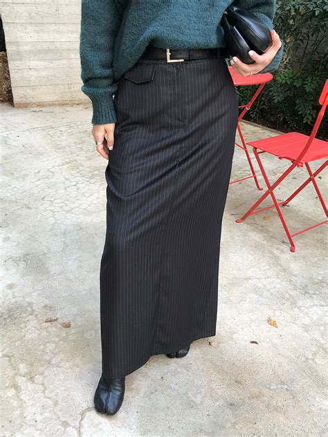 파우드 스트라이프 맥시 스커트