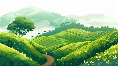 茶山茶田茶叶场景插画