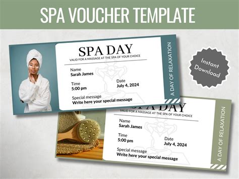 Editable Spa Day Voucher Personalized Massage Coupon Printable T Idea Wellness Coupon T