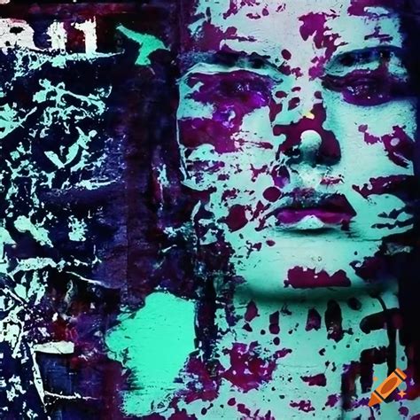 Close Up Of Graffiti And Grunge Wall With Unique Posters And Vogue