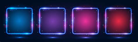 어두운 배경에 빛나는 효과 하이라이트 및 비문이 있는 4개의 정사각형 네온 프레임 세트입니다 0명에 대한 스톡 벡터 아트 및 기타 이미지 Istock