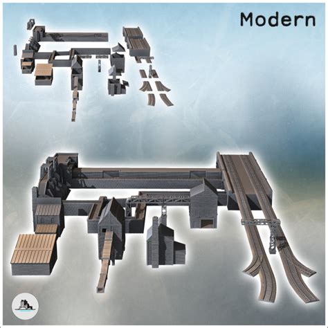 3d Printable Large Set Of Industrial Complex With Canals Dam Railway