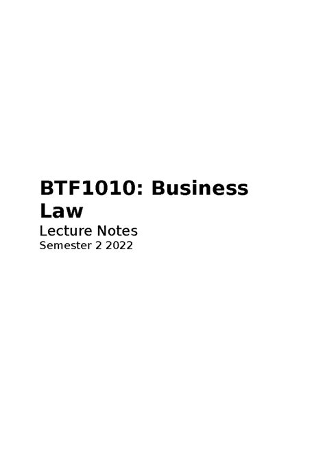Business Law Lecture Notes Btf1010 Business Law Lecture Notes