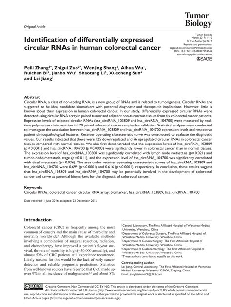 Pdf Identification Of Differentially Expressed Circular Rnas In Human