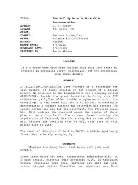 Script Coverage Template 001 Pdf