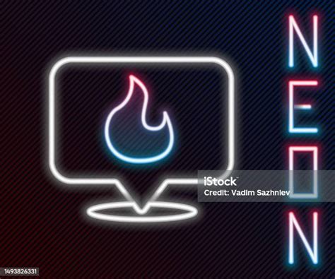 Bercahaya Neon Garis Map Pointer Dengan Ikon Api Api Terisolasi Pada