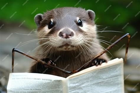 Premium Photo A Tiny Otter Wearing Rectangular Glasses Floating On