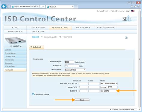 Managing Printers Thinprint Support