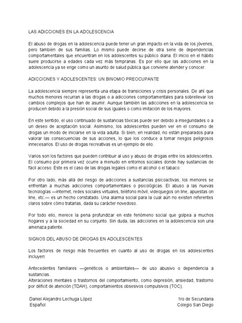 Las Adicciones En La Adolescencia Pdf La Dependencia De Sustancias