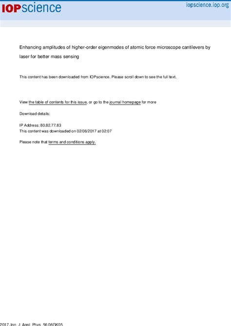 Pdf Enhancing Amplitudes Of Higher Order Eigenmodes Of Atomic Force Microscope Cantilevers By