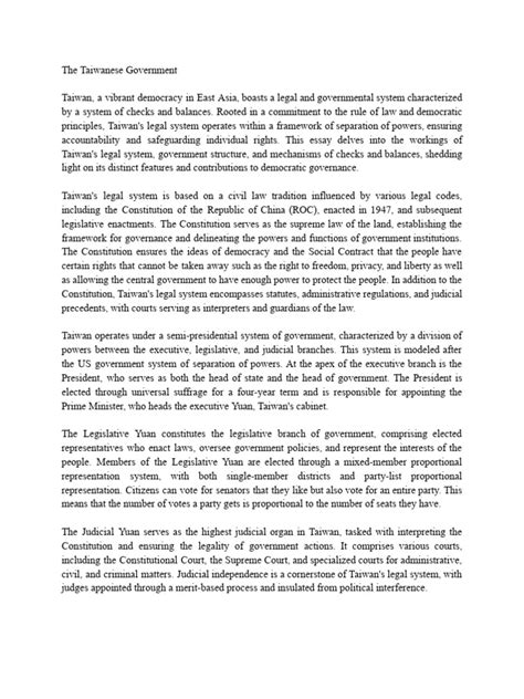 Taiwanese Legal System Pdf Separation Of Powers Constitution