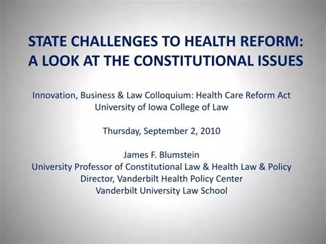 Ppt State Challenges To Health Reform A Look At The Constitutional